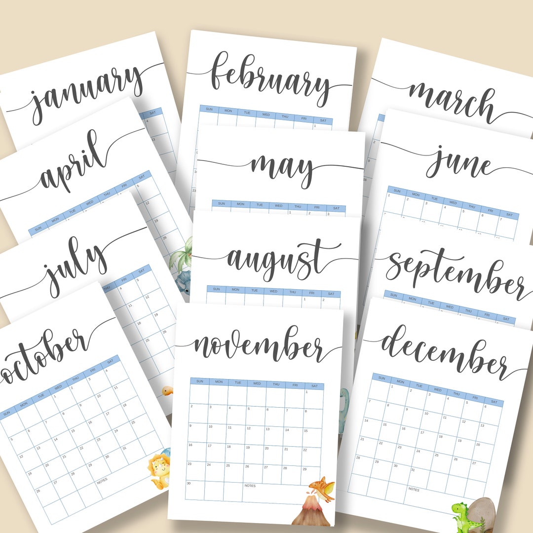2025 Dinosaur Calendar Printable for Kids Monthly Planner Dino Lover ...