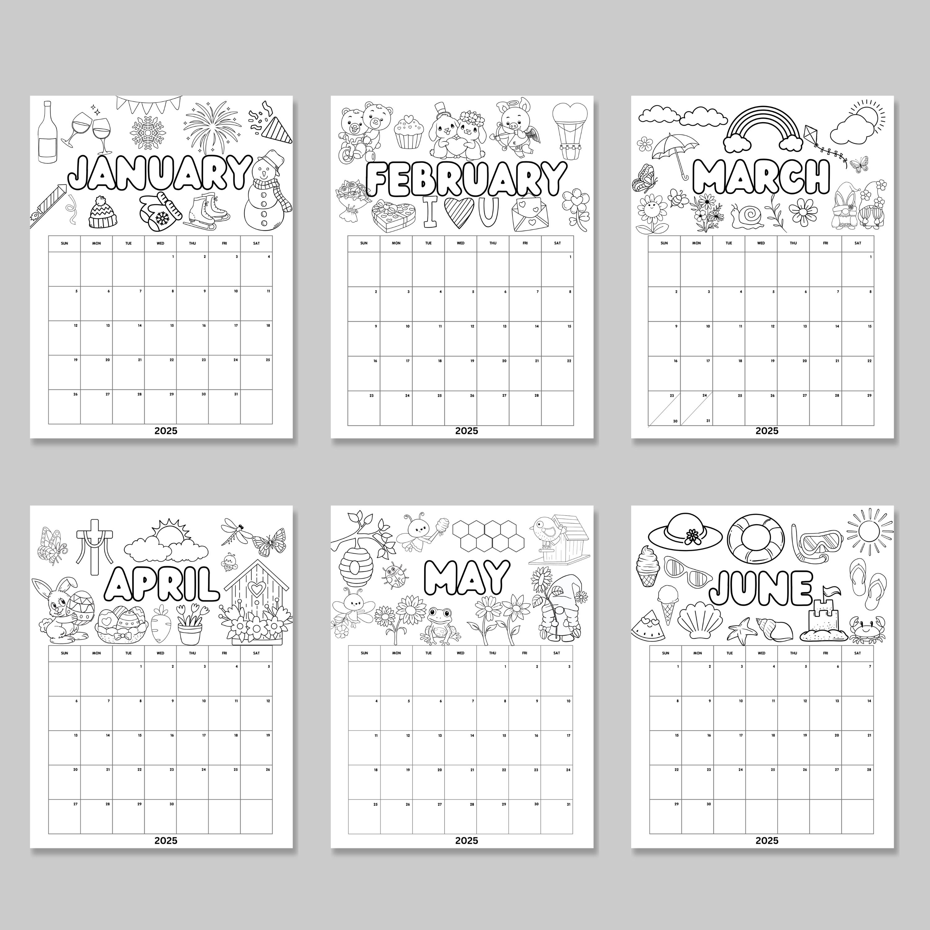 Printable 2025 Coloring Calendar for Kids Elementary Teacher Calendar ...
