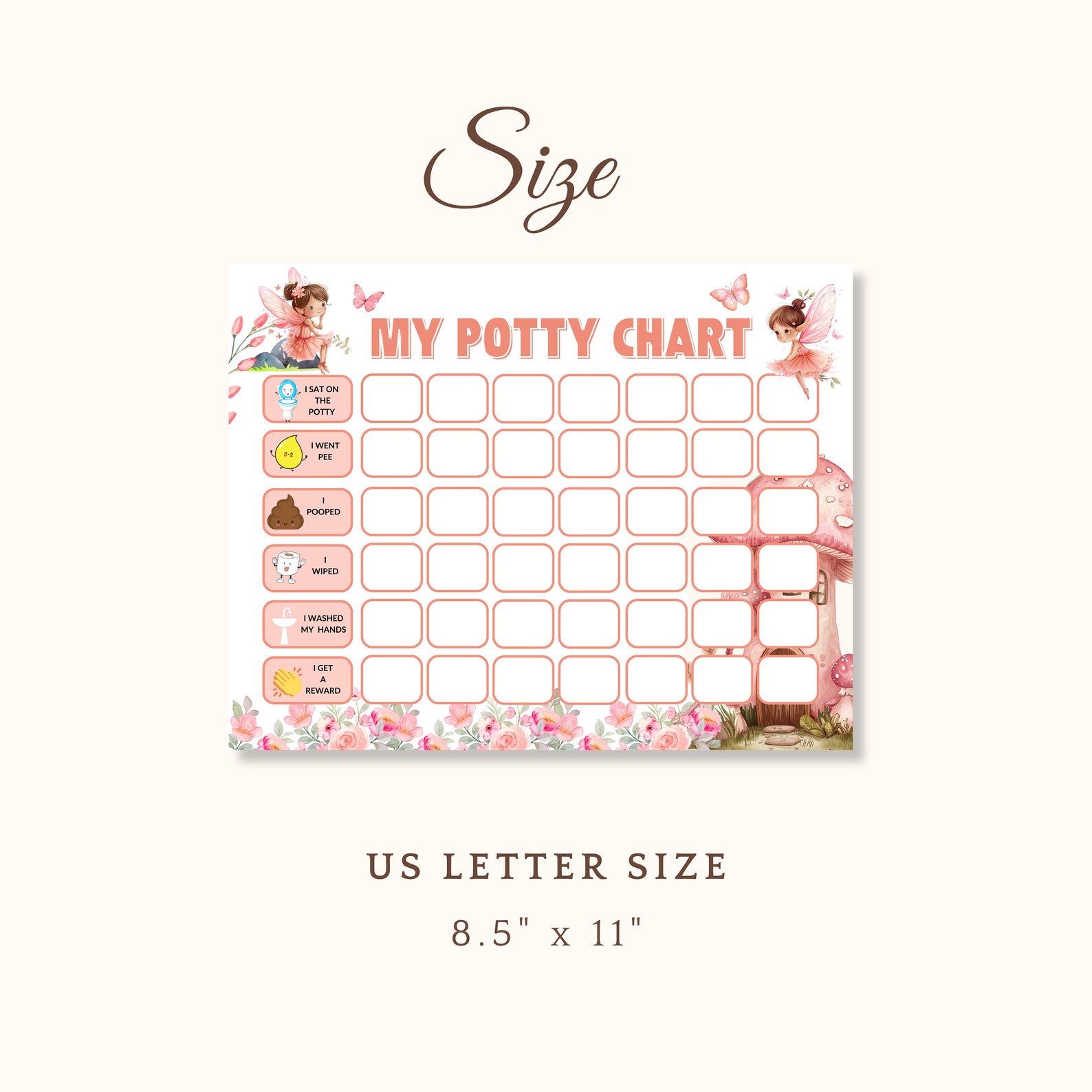 Fairy Potty Chart for Toddler Girl Toilet Training Chart Kids Potty ...