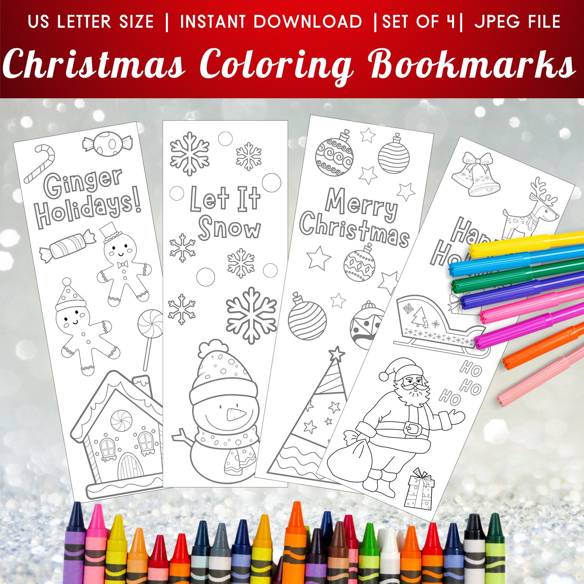 Christmas Coloring Bookmarks Winter Coloring Pages Christmas - Etsy