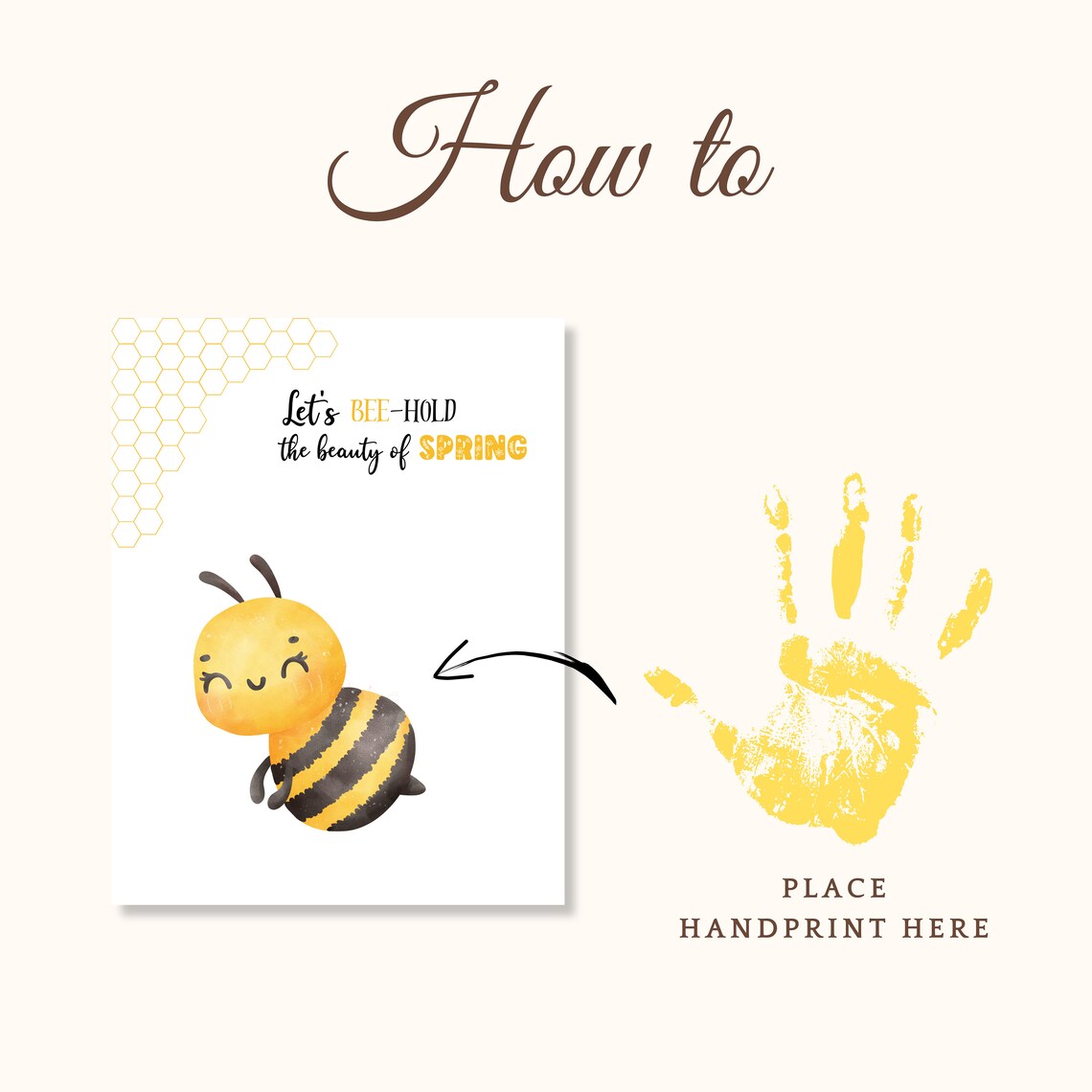 Bee Handprint Craft Art Printable Spring Insect Cute Honey Bee ...