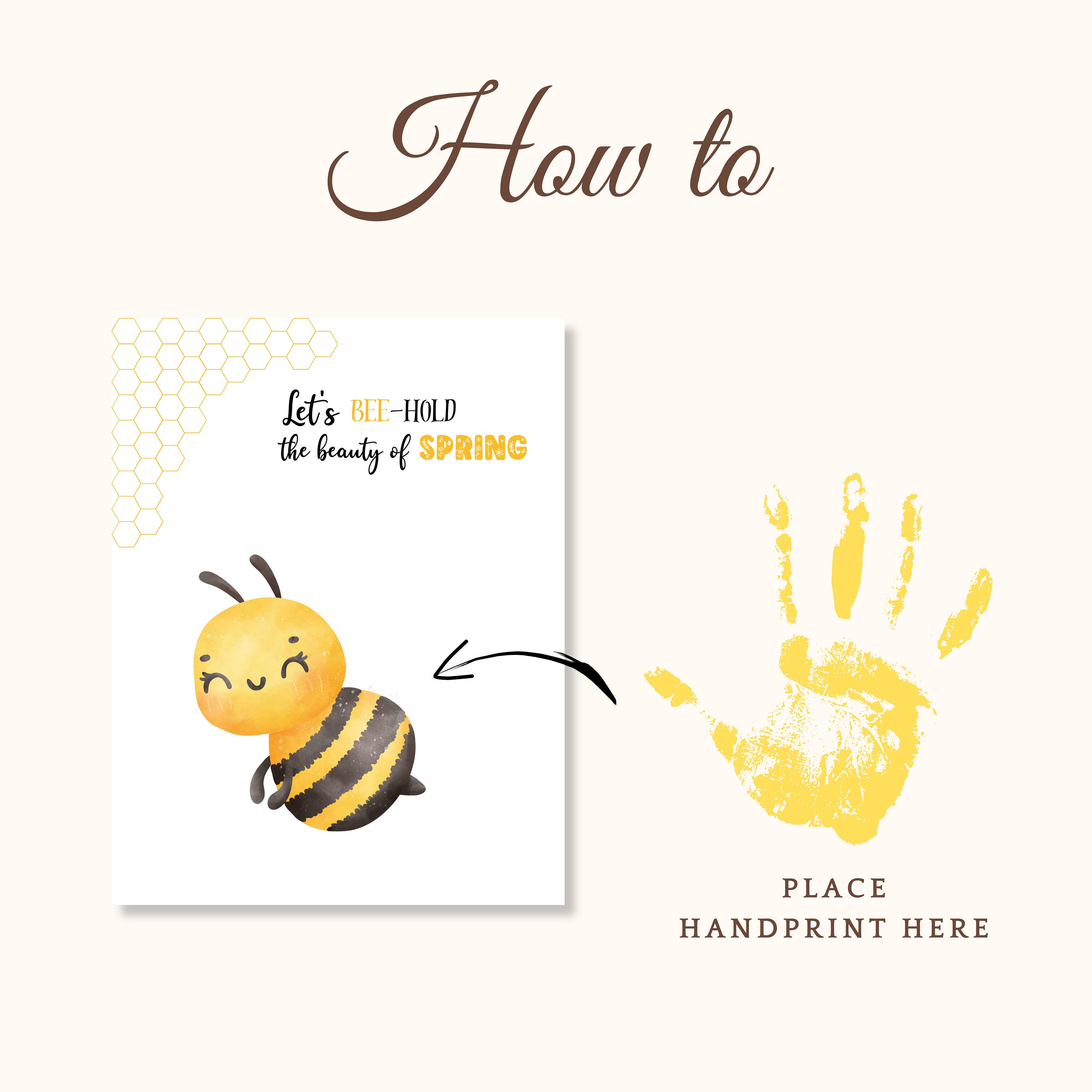 Bee Handprint Craft Art Printable Spring Insect Cute Honey Bee ...
