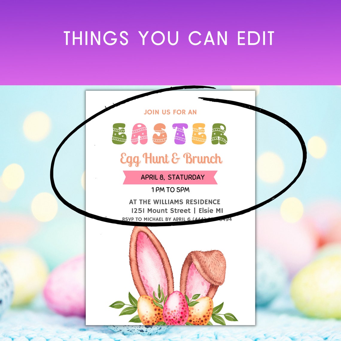 Editable Easter Egg Hunt Invitation Easter Party Invite Easter Egg ...