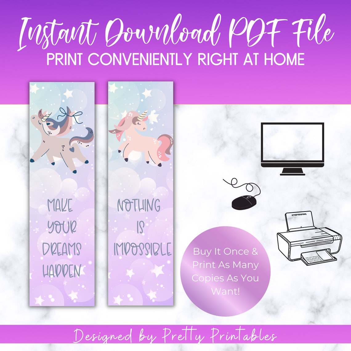 Printable Unicorn Bookmarks Unicorn Gifts Printable Unicorn Unicorn ...