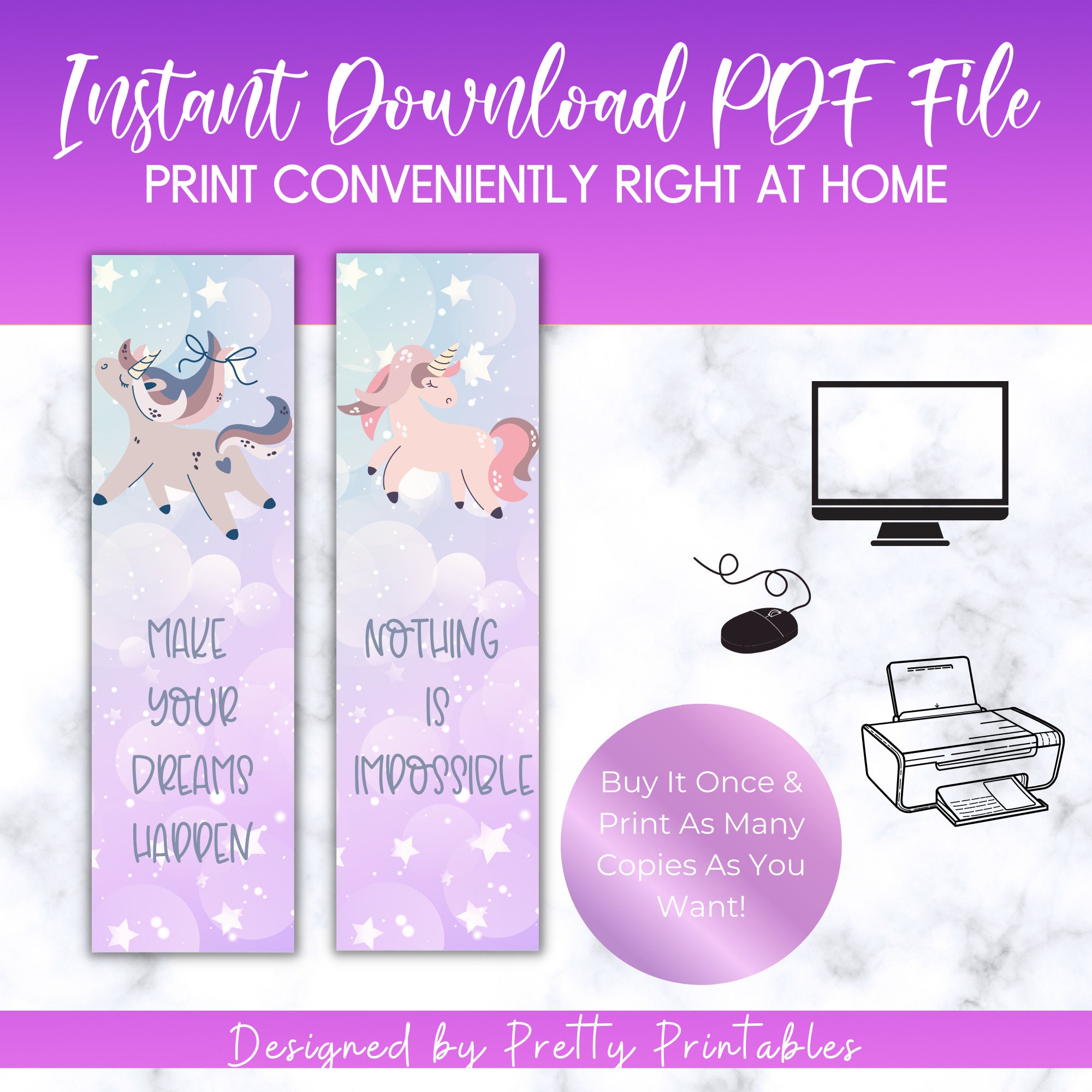 Printable Unicorn Bookmarks Unicorn Gifts Printable Unicorn Unicorn ...