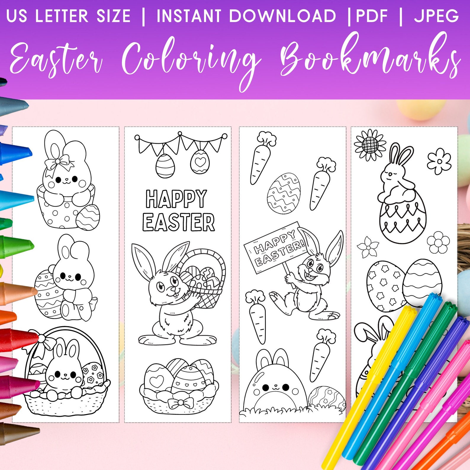 Easter Coloring Bookmark Easter Bunny Egg Coloring Favors Teacher Gift ...