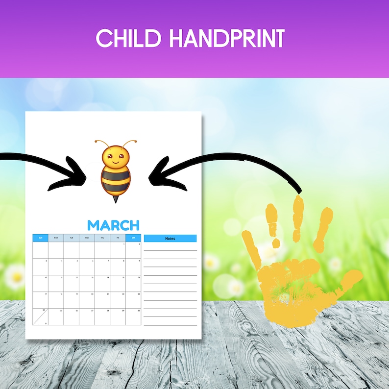 Printable Handprint Calendar Craft 2024 March Calendar Monthly Planner ...