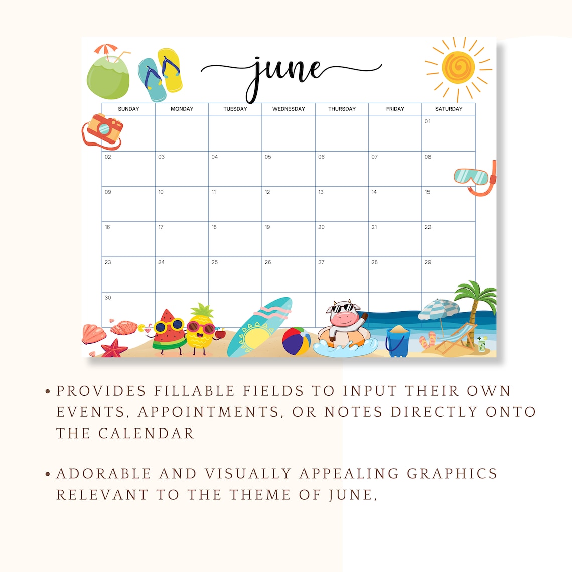 Printable Kids June 2024 Calendar Classroom School June Monthly Planner ...