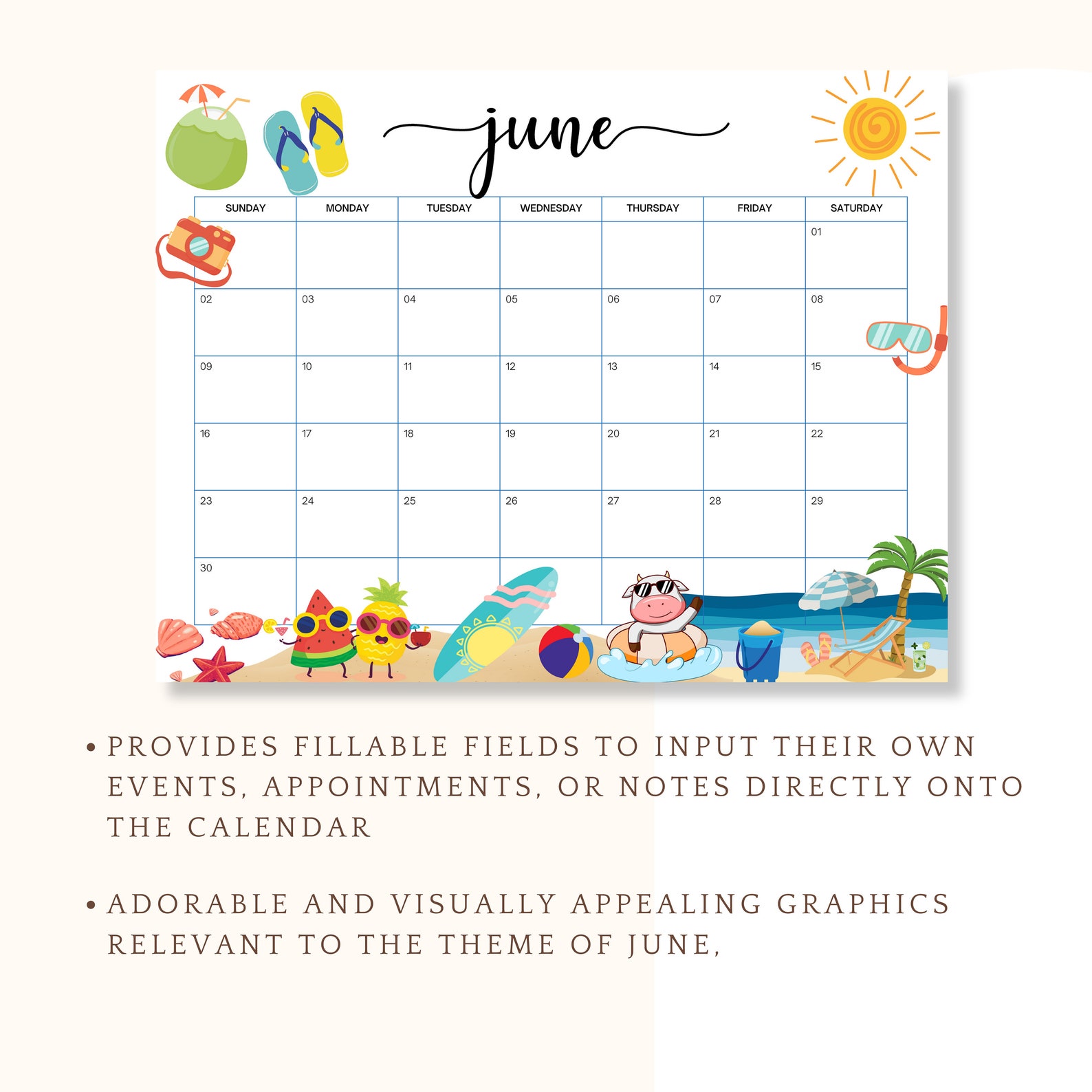 Printable Kids June 2024 Calendar Classroom School June Monthly Planner ...