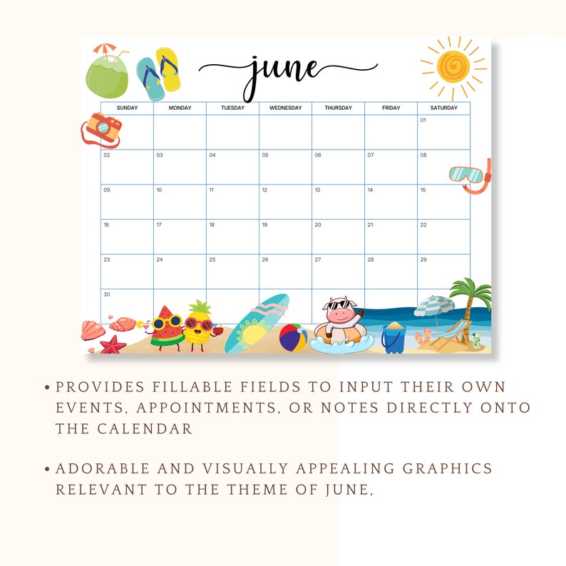 Printable Kids June 2024 Calendar Classroom School June Monthly Planner ...