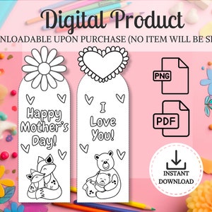Printable Mothers Day Coloring Bookmark Set 4 Flower Toppers Mom ...