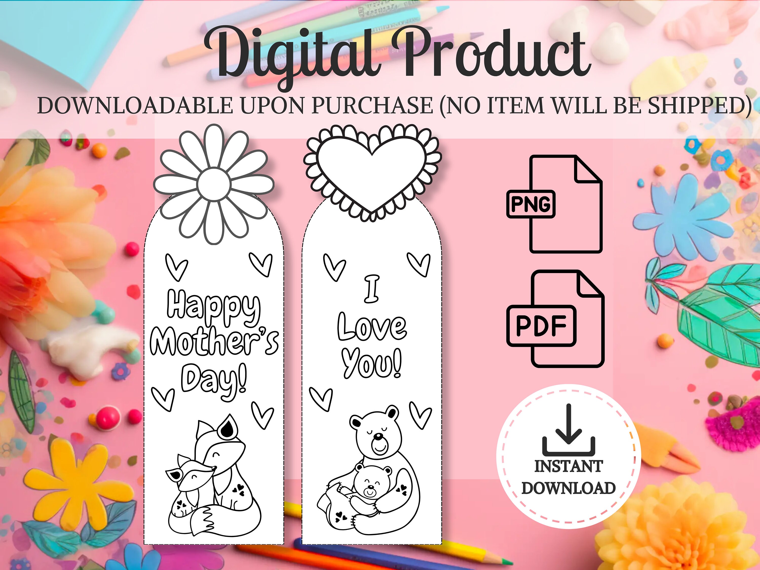 Printable Mothers Day Coloring Bookmark Set Flower Mom Baby Mothers ...