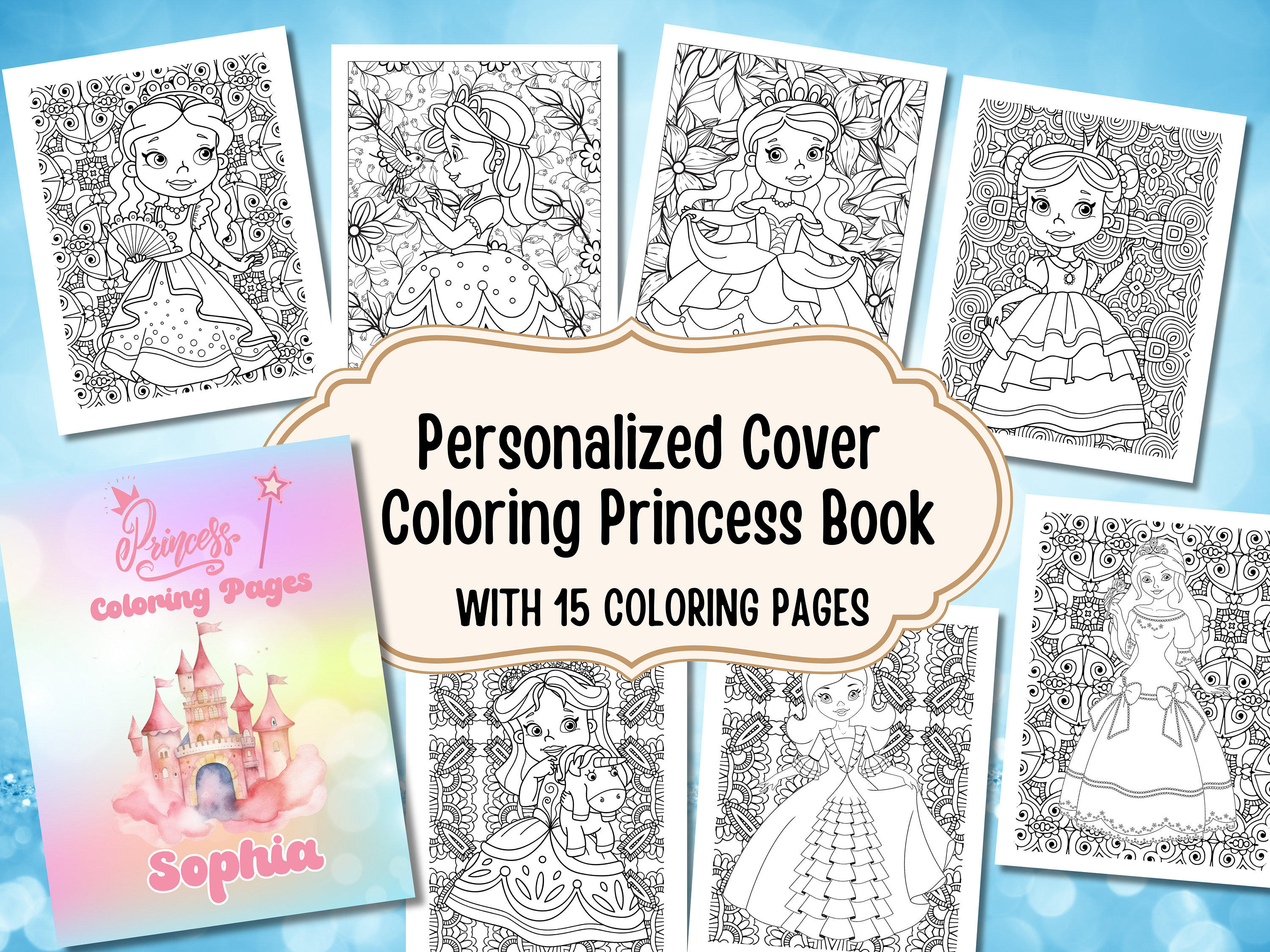 Personalized Coloring Book Cover Princess Birthday Favor Coloring Book ...