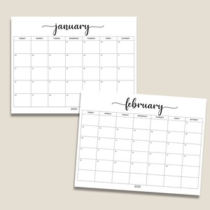 2025 Minimalist Calendar Printable Sunday Start Calendar Monthly ...