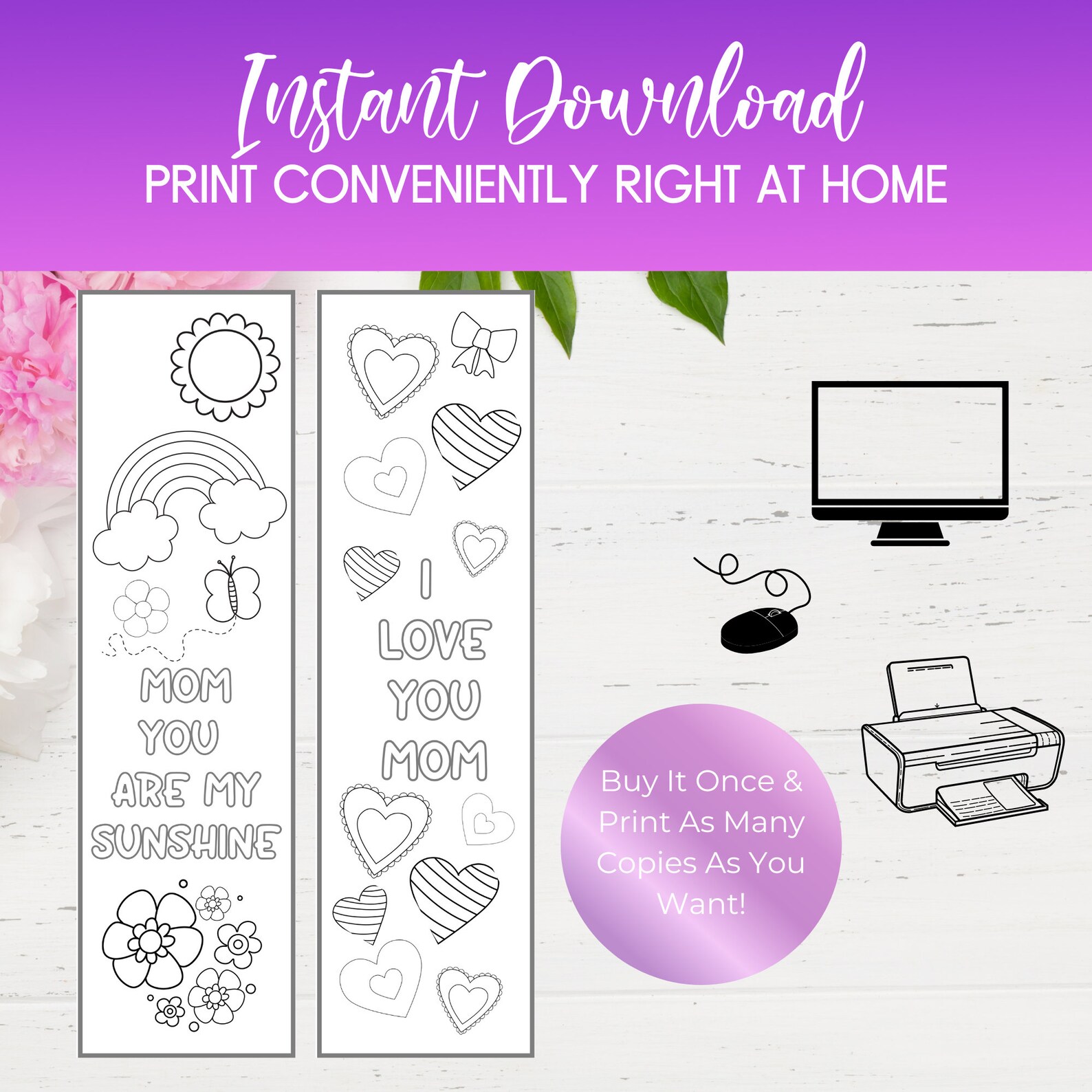 Printable Mothers Day Coloring Bookmarks Present From Kids Mothers Day ...