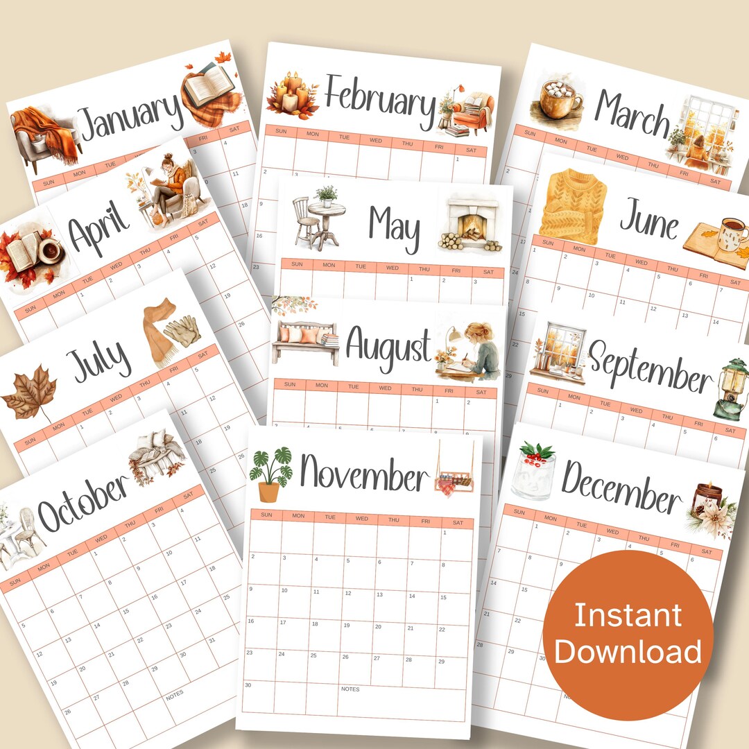 2025 Cozy Calendar Printable Sunday Start Calendar Monthly Planner 2025 ...