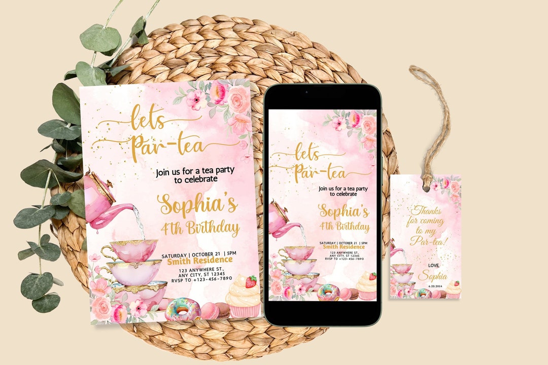 Editable Tea Party 4th Birthday Invitation for Toddler Girls Any Age ...