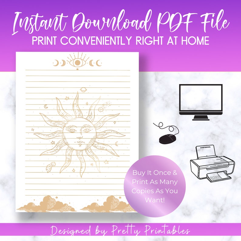 Celestial Theme, Writing Paper Printable Notes, Notes Planner, Notepad ...