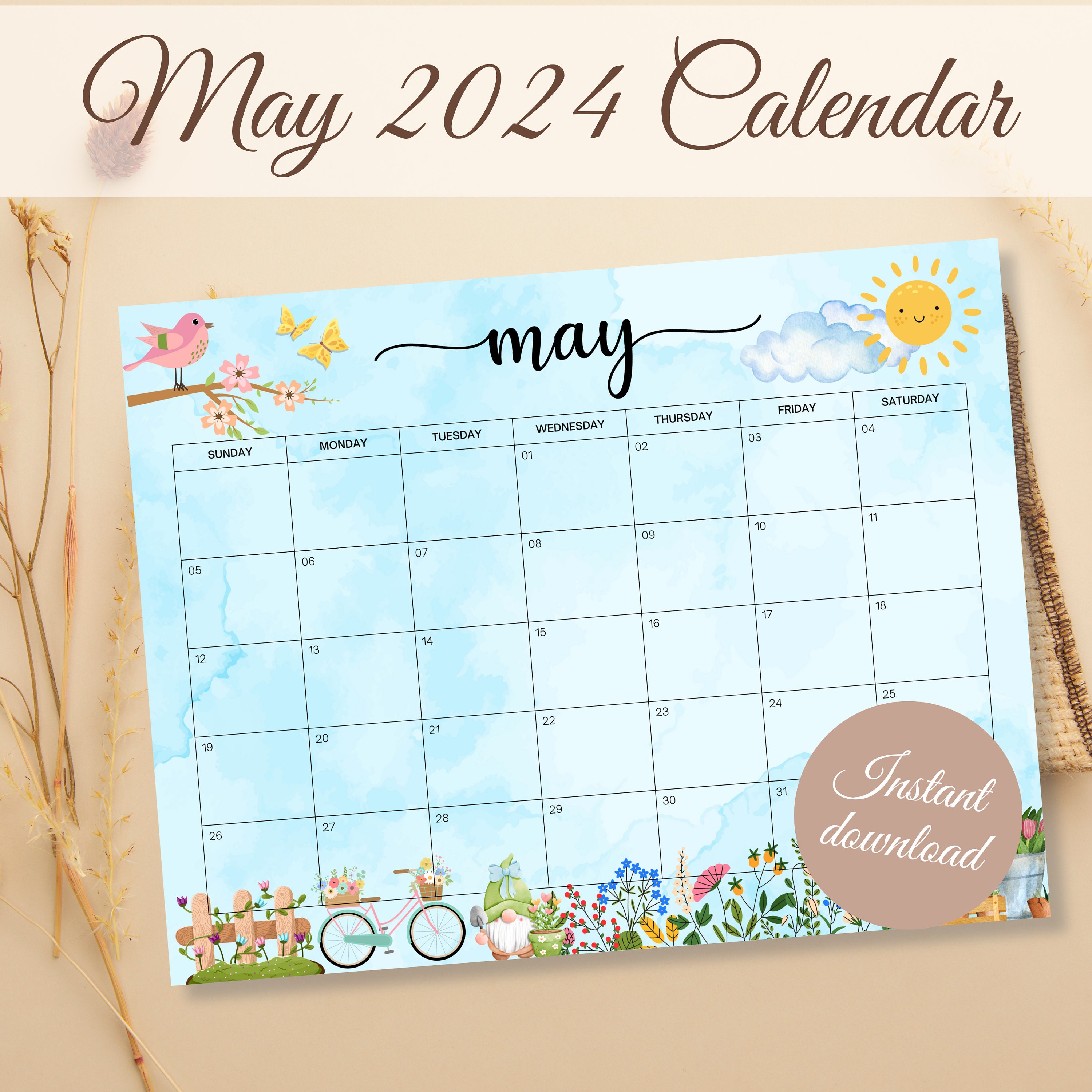 May 2024 Calendar Printable Kids 2024 Calendar Class Homeschool May ...