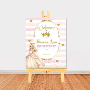 Editable Princess Welcome Sign Pink Gold Girls Birthday Welcome Poster ...