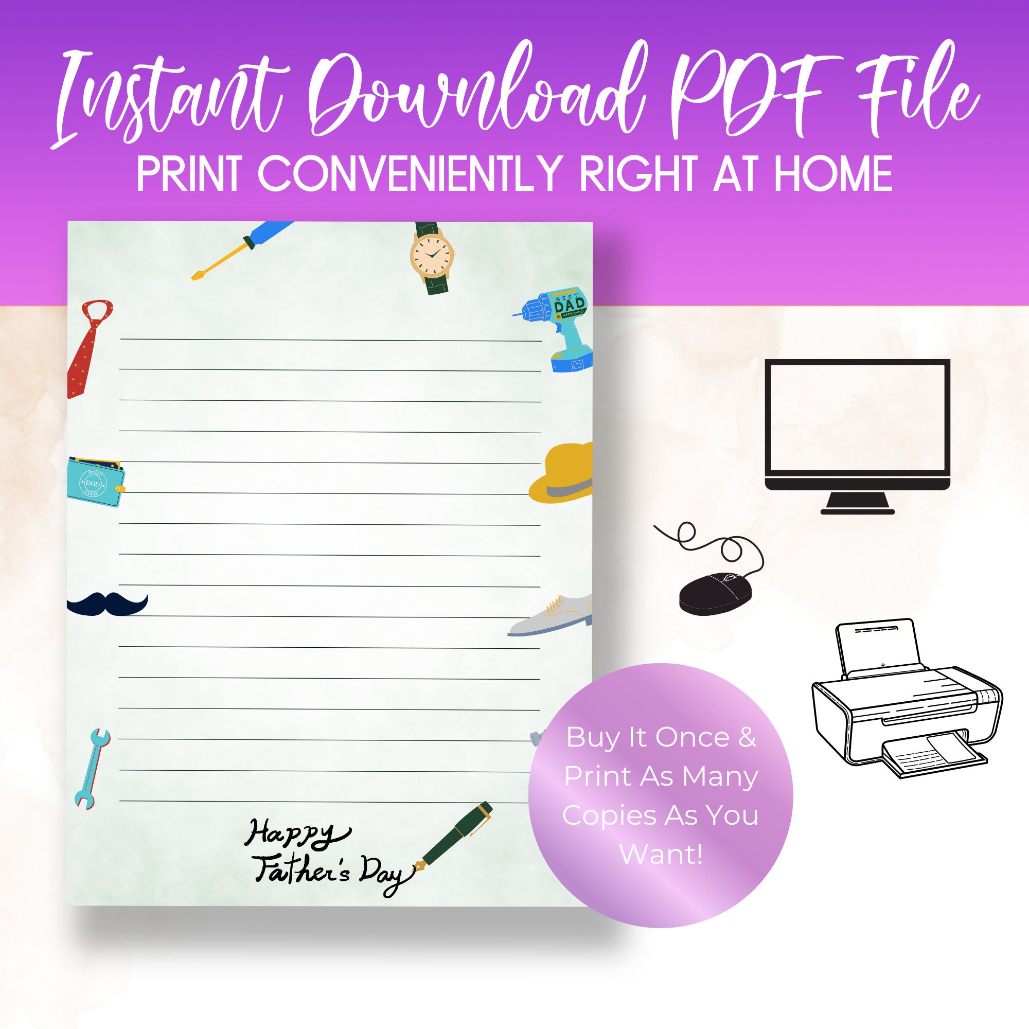 Fathers Day Paper Fathers Day Stationery Letter Writing Paper Letter ...