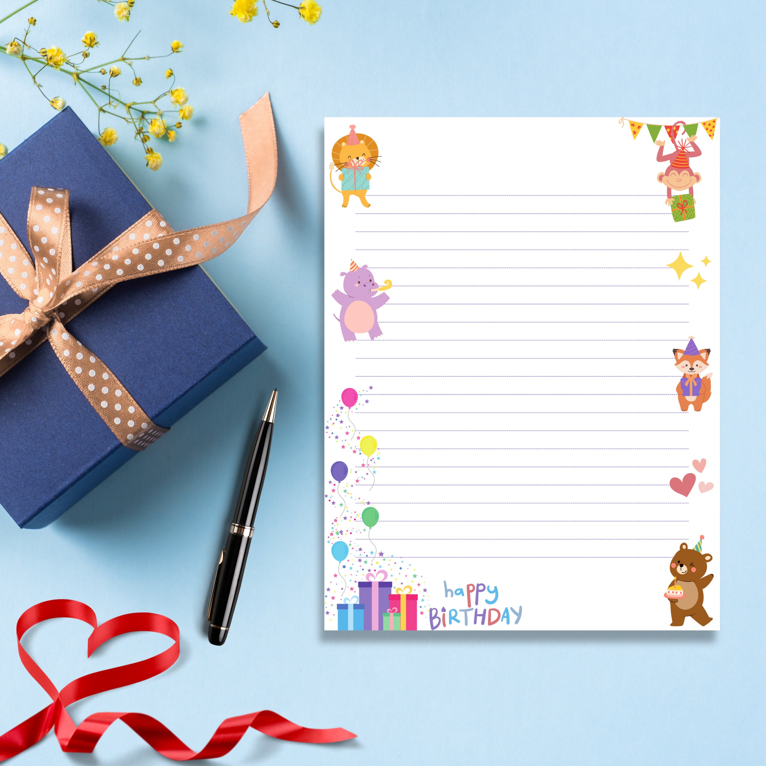 Happy Birthday Stationary Printable Kids Stationery Birthday Writing ...