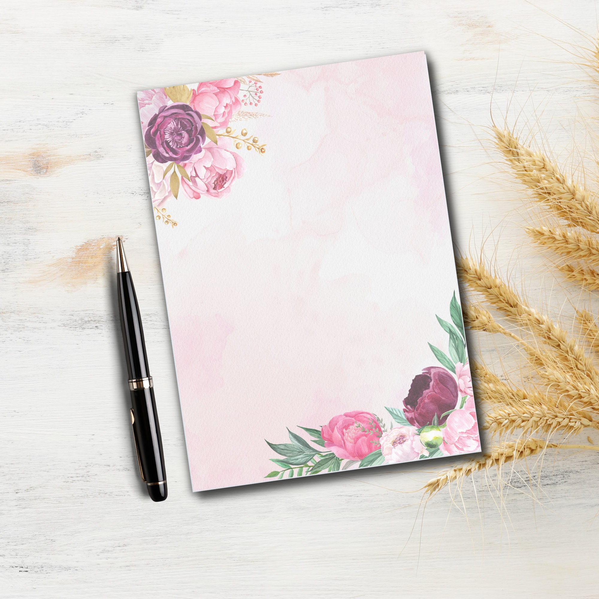 Purple Flowers Printable Stationery Letter Writing Paper Flower ...