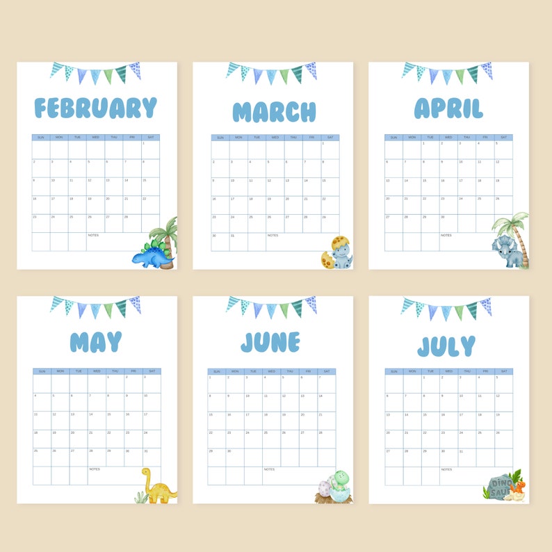 Dinosaur School Year Calendar 2024 2025 Calendar Printable for Kids ...
