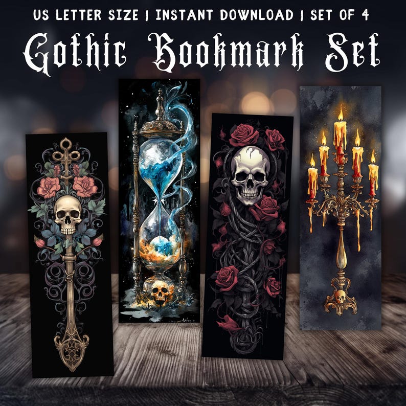 Gothic Bookmarks Set of 4 Fantasy Gothic World Dark Floral Bookmark Red ...
