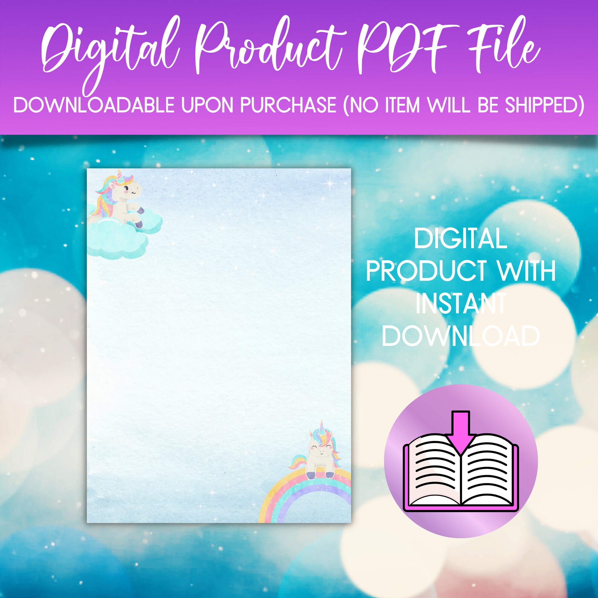 Unicorn Stationary Printable Stationery Set Stationery Paper Writing ...
