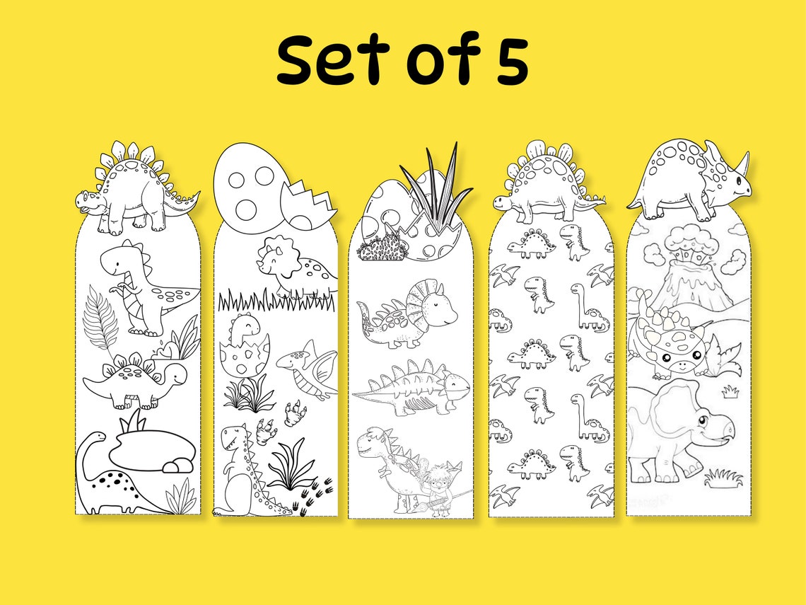 Dinosaur Coloring Bookmarks With Toppers Dino Printable Dinosaurs ...
