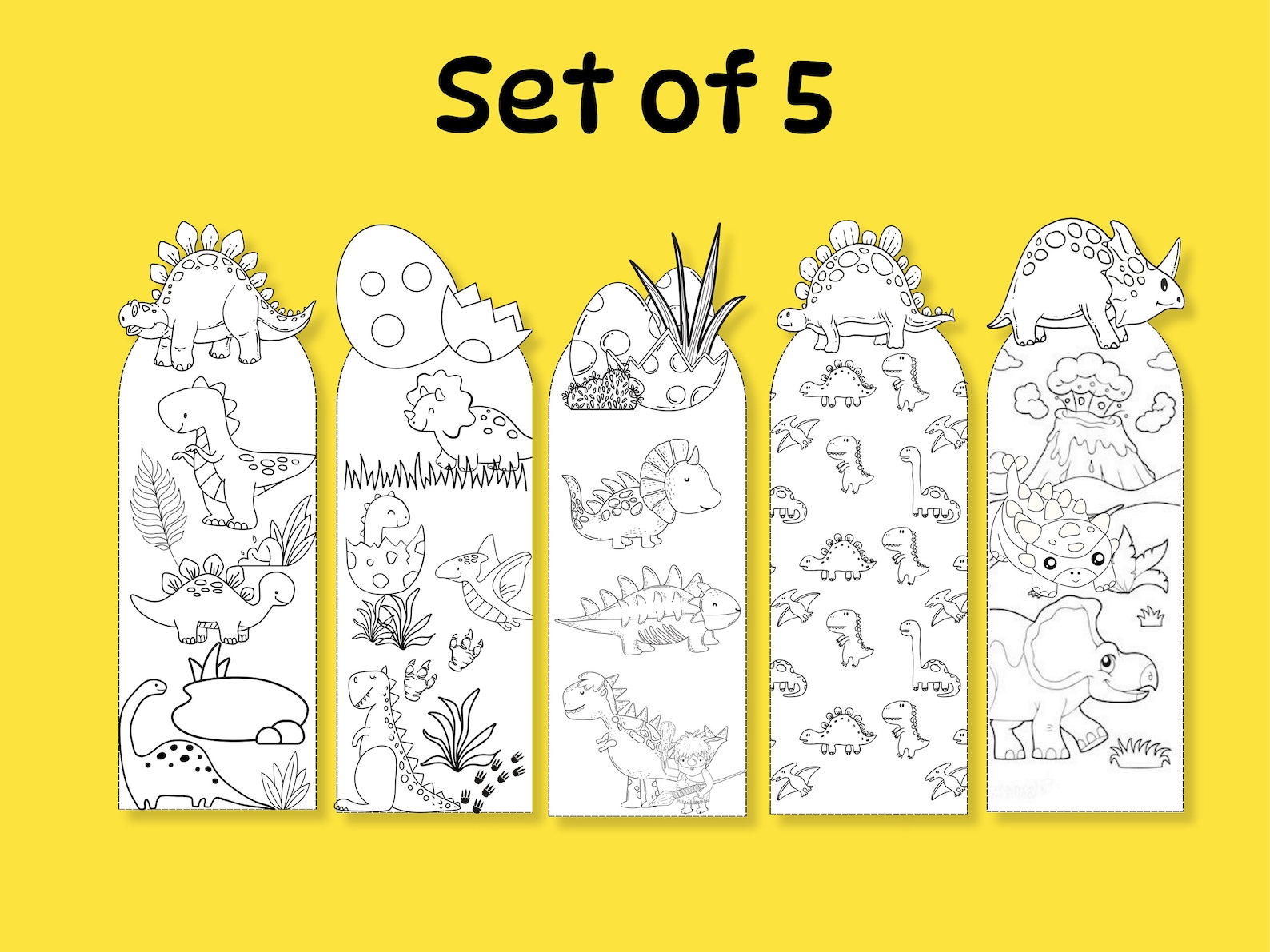 Dinosaur Coloring Bookmarks With Toppers Dino Printable Dinosaurs ...