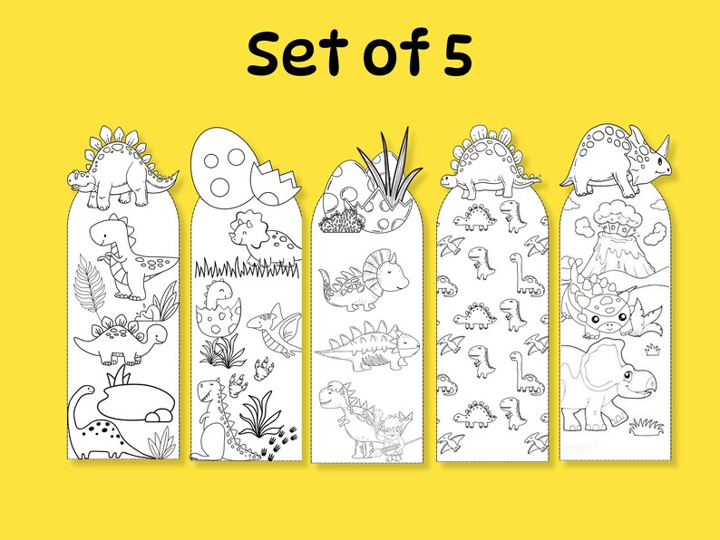 Dinosaur Coloring Bookmarks With Toppers Dino Printable Dinosaurs ...