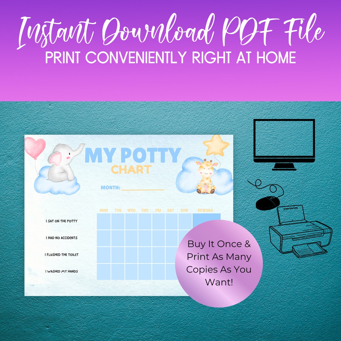 Potty Training Chart Boy, Potty Training Chart Printable, Reward Chart ...
