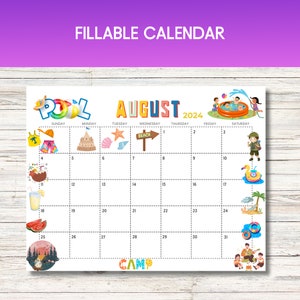 August 2024 Calendar Printable Kids Calendar 2024 Fillable Calendar ...