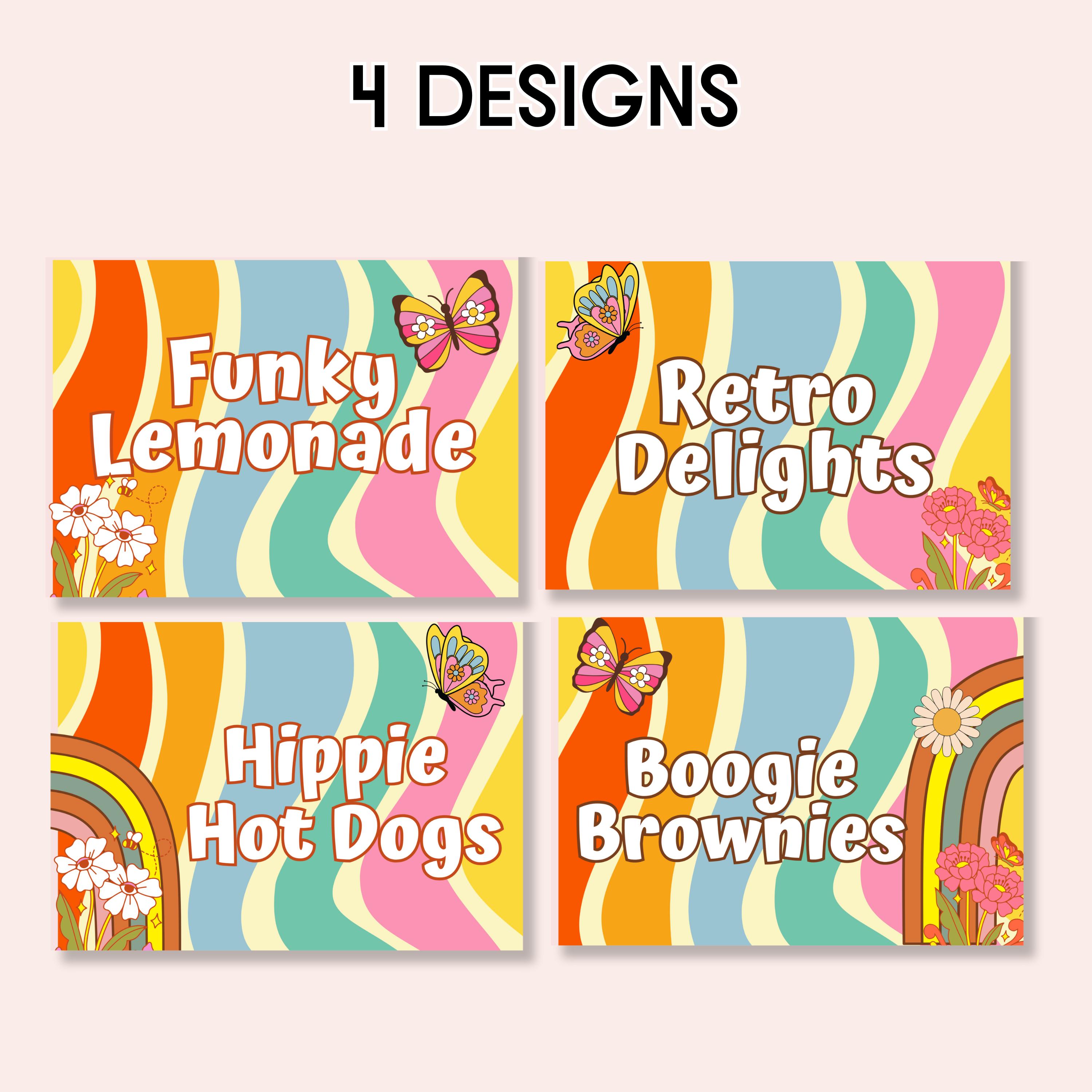 Editable Retro 70s Party Food Label Groovy Blank Food Tent Card Labels ...