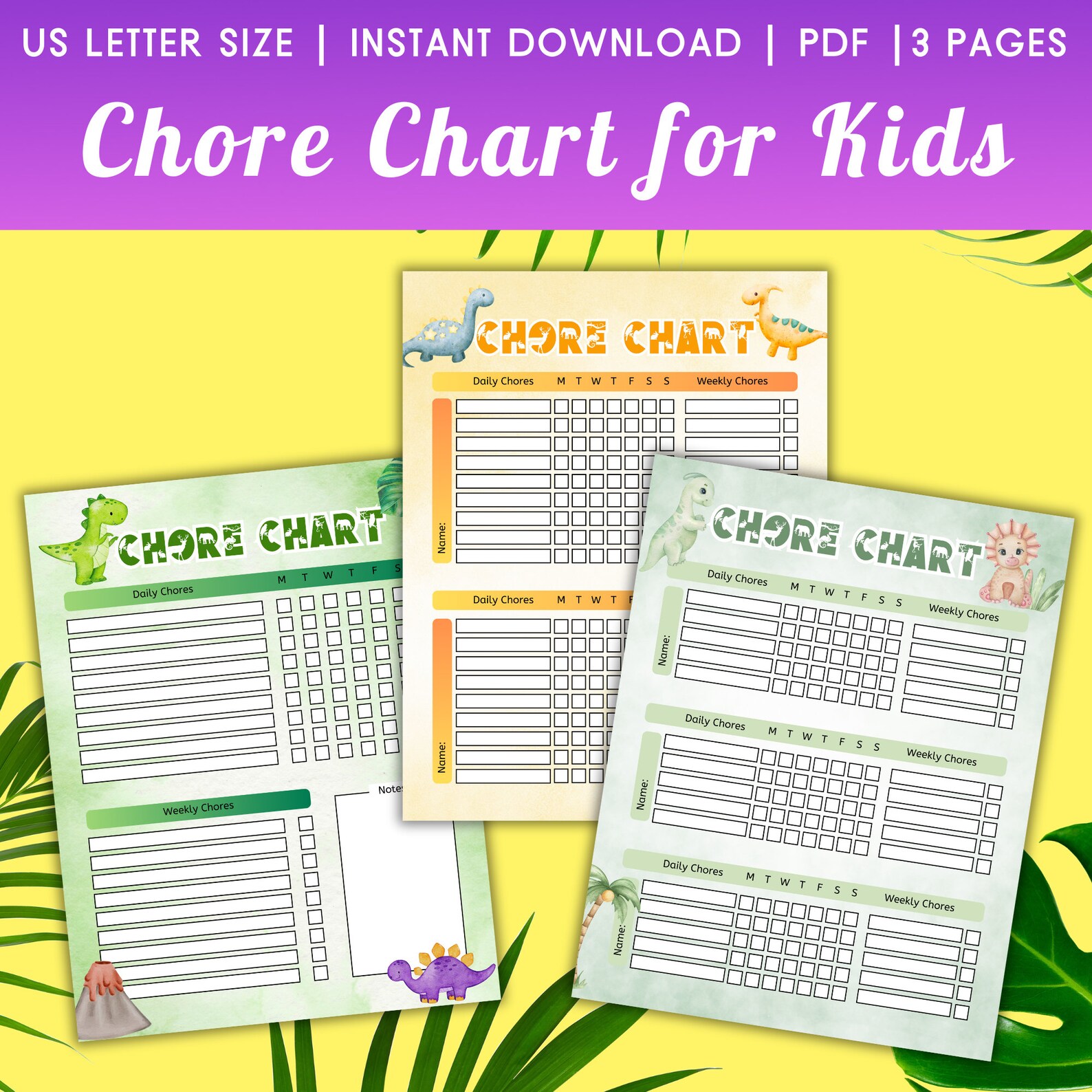 Dinosaur Chore Chart for Kids Checklist Routine Chart Kids Daily Chores ...