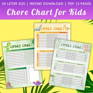 Dinosaur Chore Chart for Kids Checklist Routine Chart Kids Daily Chores ...