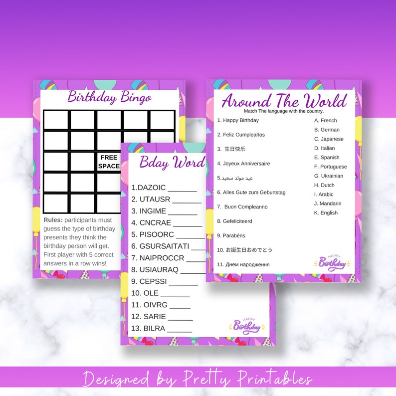 Adult Birthday Games Birthday Printable Bundle Word Scramble - Etsy