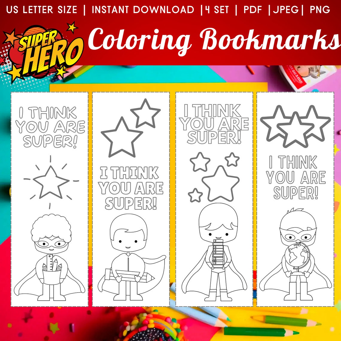 Superhero Party Favors Favor Tags Superhero Coloring Bookmarks for Kids ...