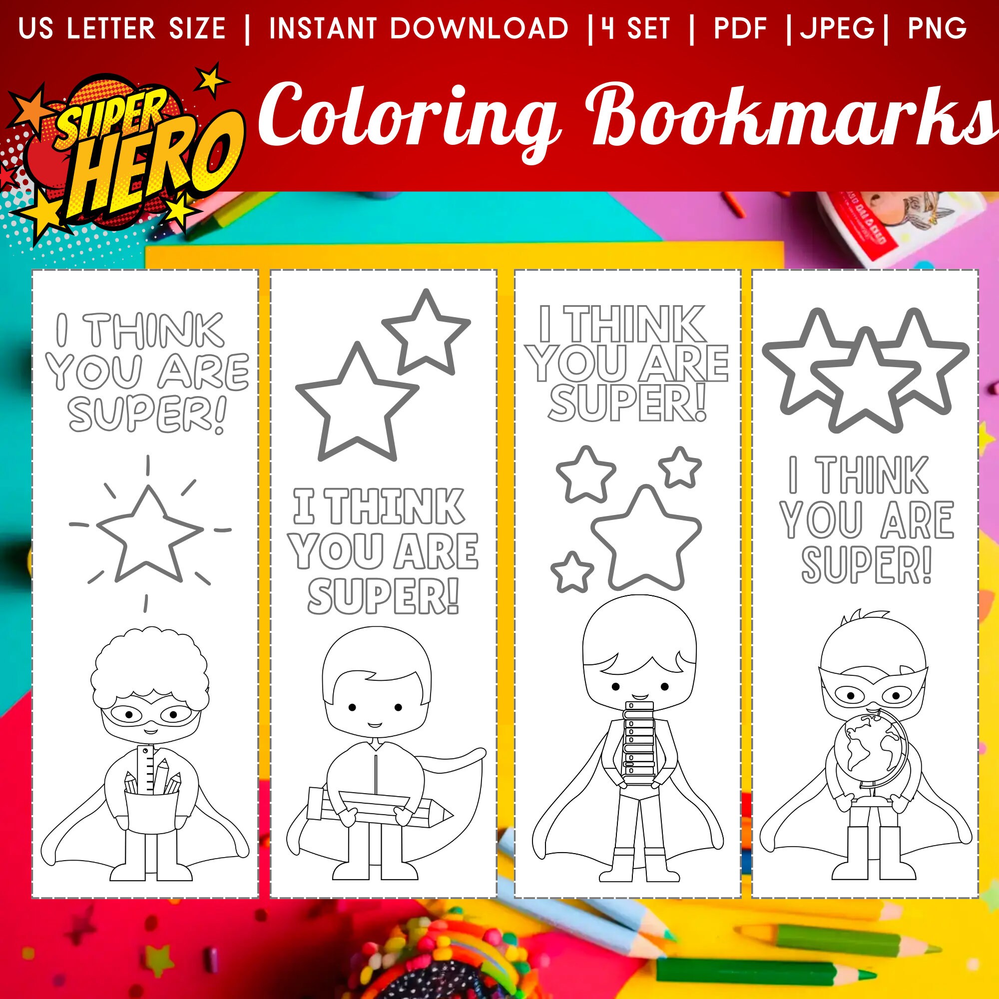 Superhero Party Favors Favor Tags Superhero Coloring Bookmarks for Kids ...
