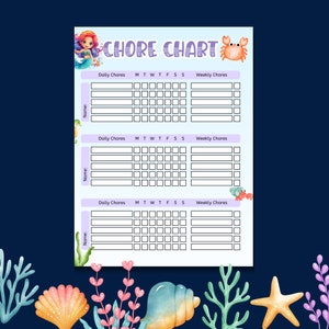 Mermaid Printable Chore Chart for Kids Checklist Routine Chart Kids ...