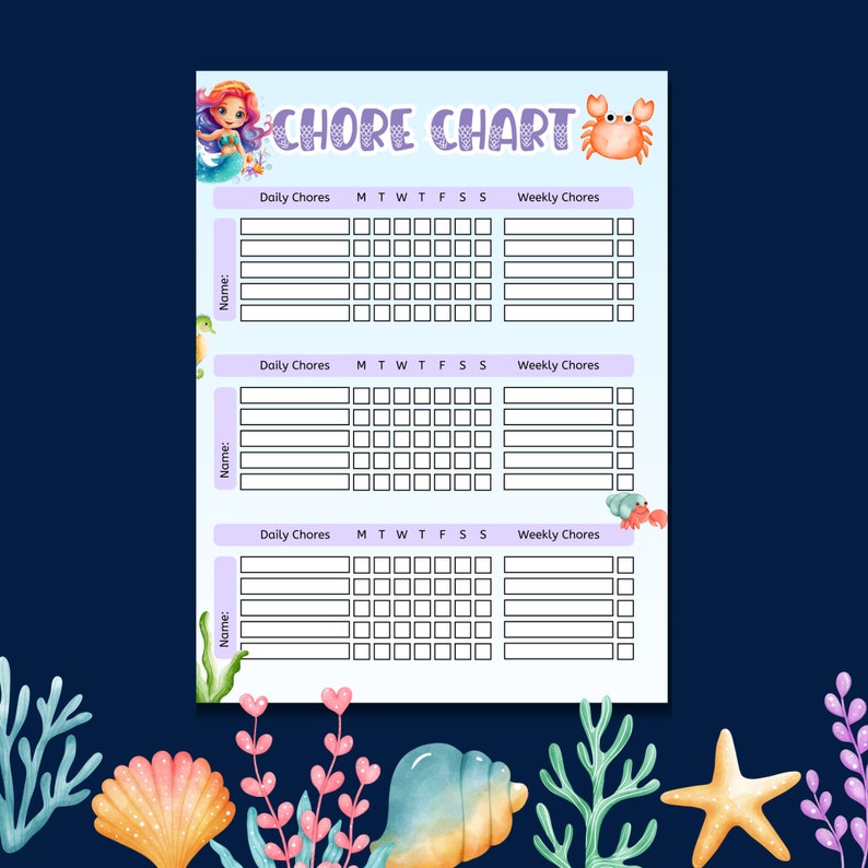 Mermaid Printable Chore Chart for Kids Checklist Routine Chart - Etsy