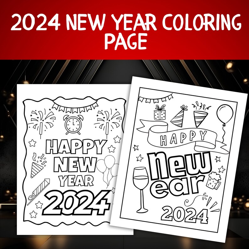 2024 Happy New Year Coloring Page for Kids Holiday Activity - Etsy