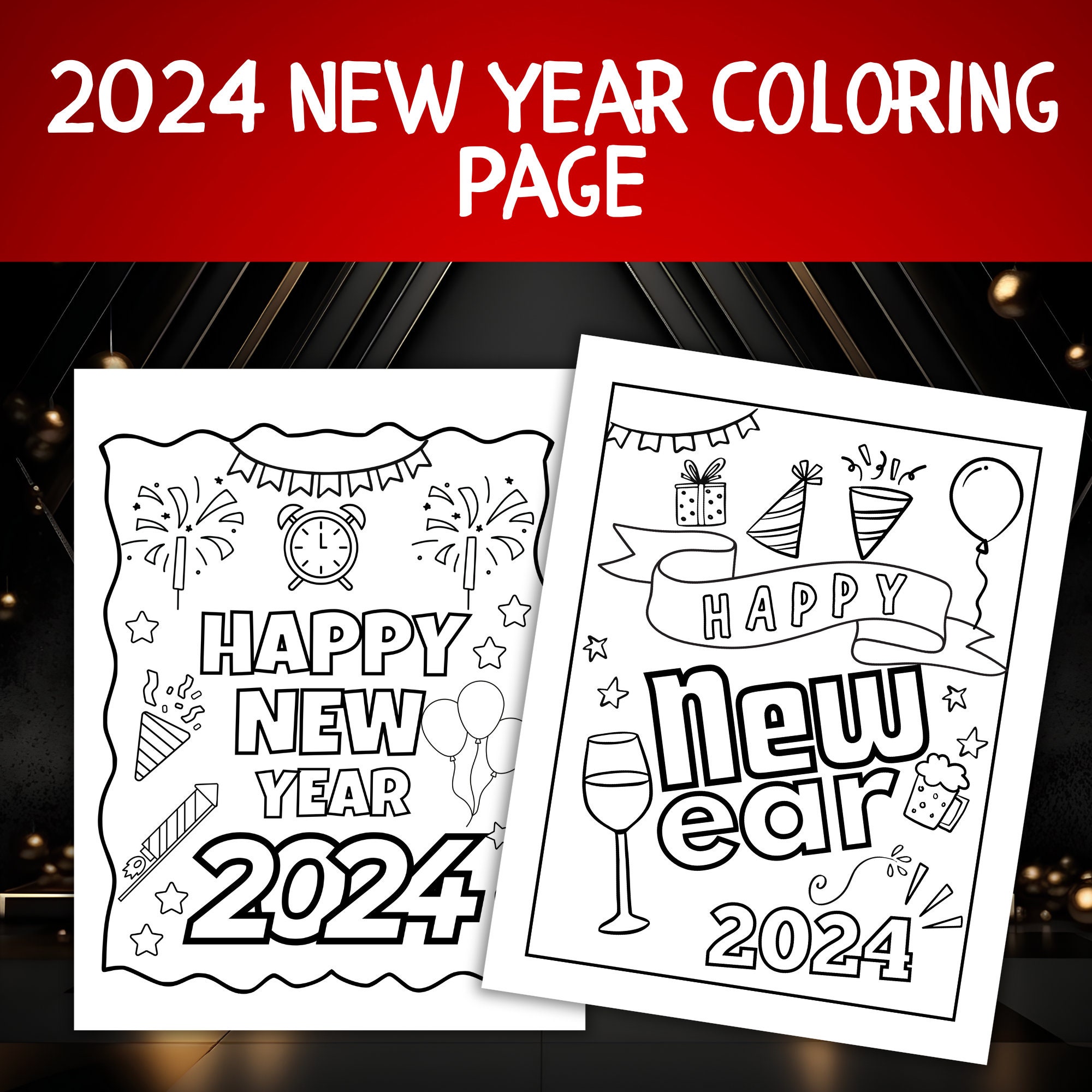 2024 Happy New Year Coloring Page for Kids Holiday Activity - Etsy