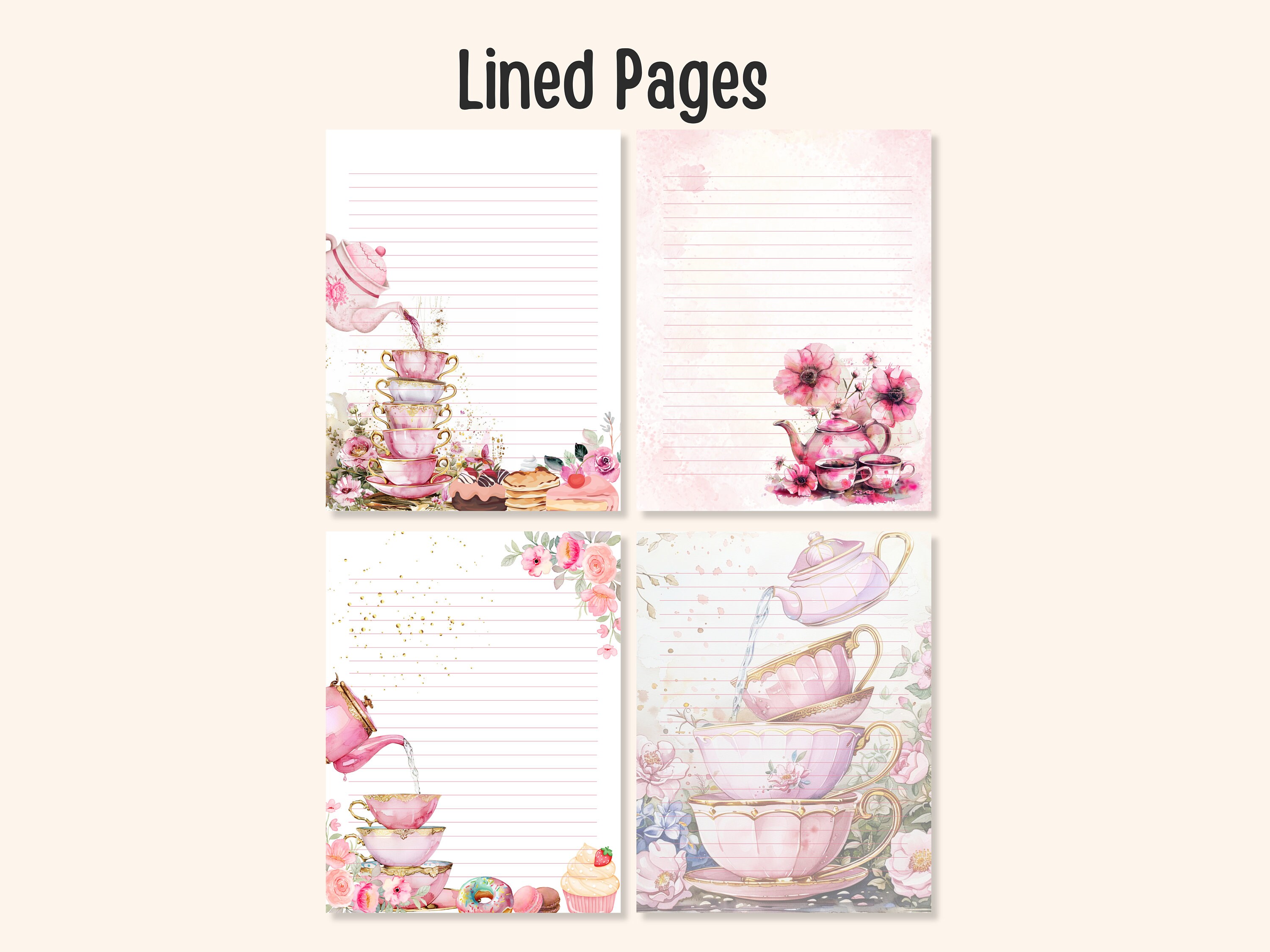 Tea Party Stationery Set of 4 Designs Writing Paper Teapot Stationery ...