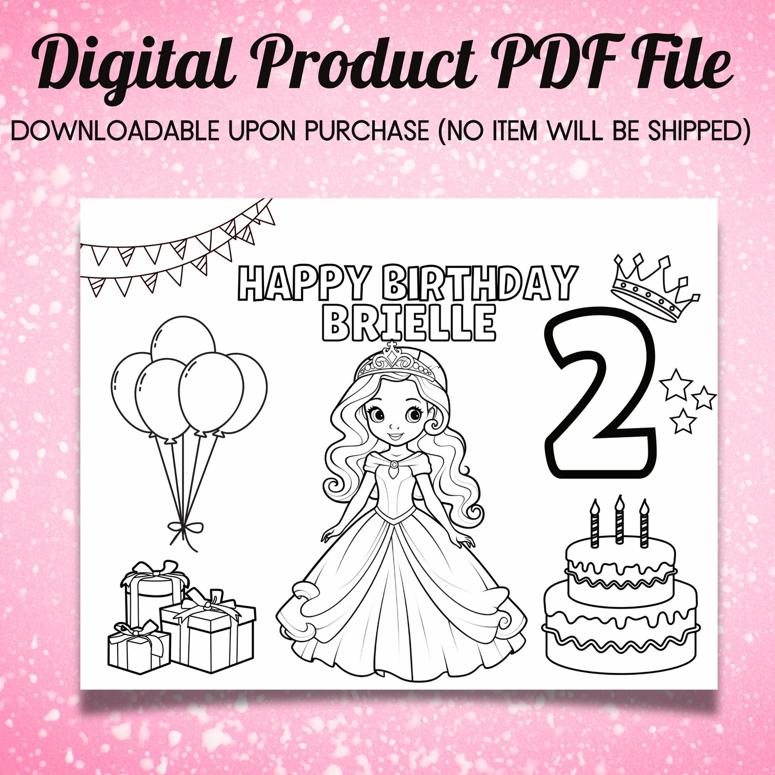 Editable Princess Birthday Coloring Page Princess Coloring Page ...