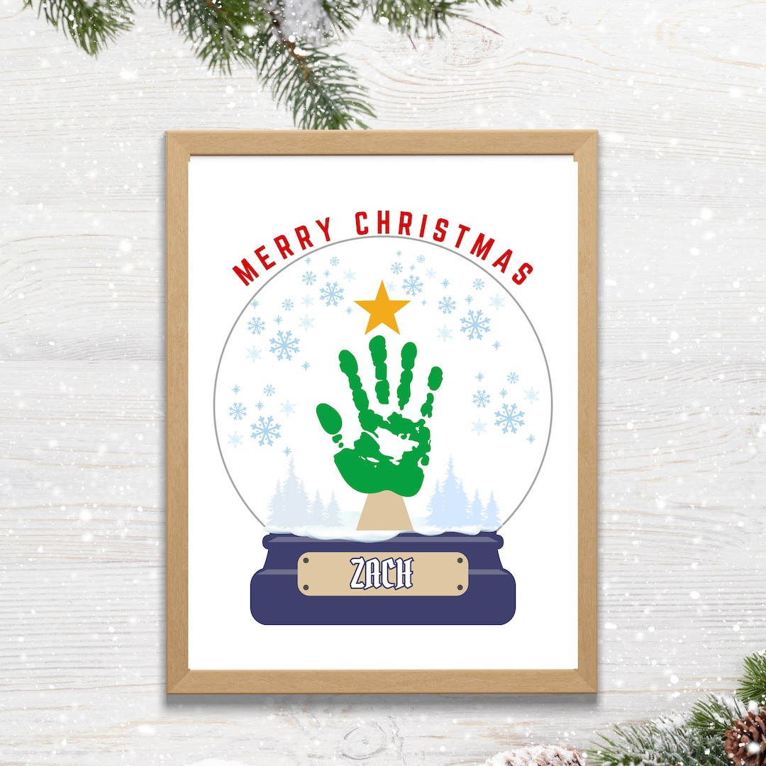 Snowglobe Handprint Art Custom Name Printable Merry Christmas Keepsake ...