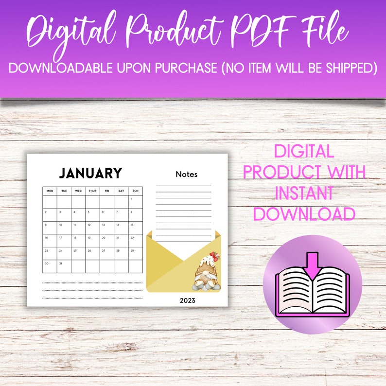 2023 Calendar Printable Gnome 2023 Calendar 2023 Calendar - Etsy