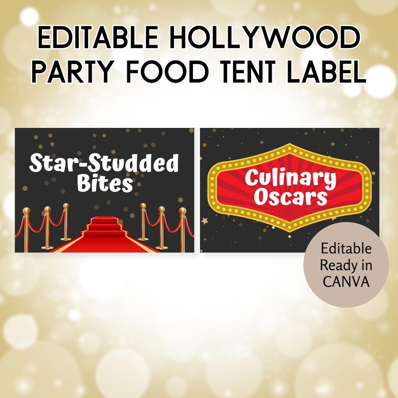 Editable Hollywood Party Food Label Red Carpet Blank Food Tent Card ...